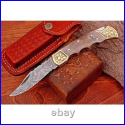 6.5 inches CUSTOM HANDMADE FORGED DAMASCUS STEEL FOLDING POCKET KNIFE ...