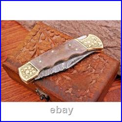 6.5 inches CUSTOM HANDMADE FORGED DAMASCUS STEEL FOLDING POCKET KNIFE ...